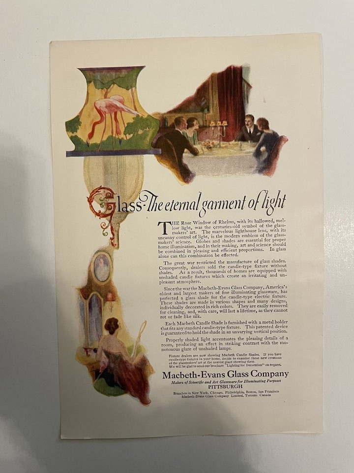 1920s Macbeth-Evans Glass & Fatima Cigarette Two Sided Magazine Print ...