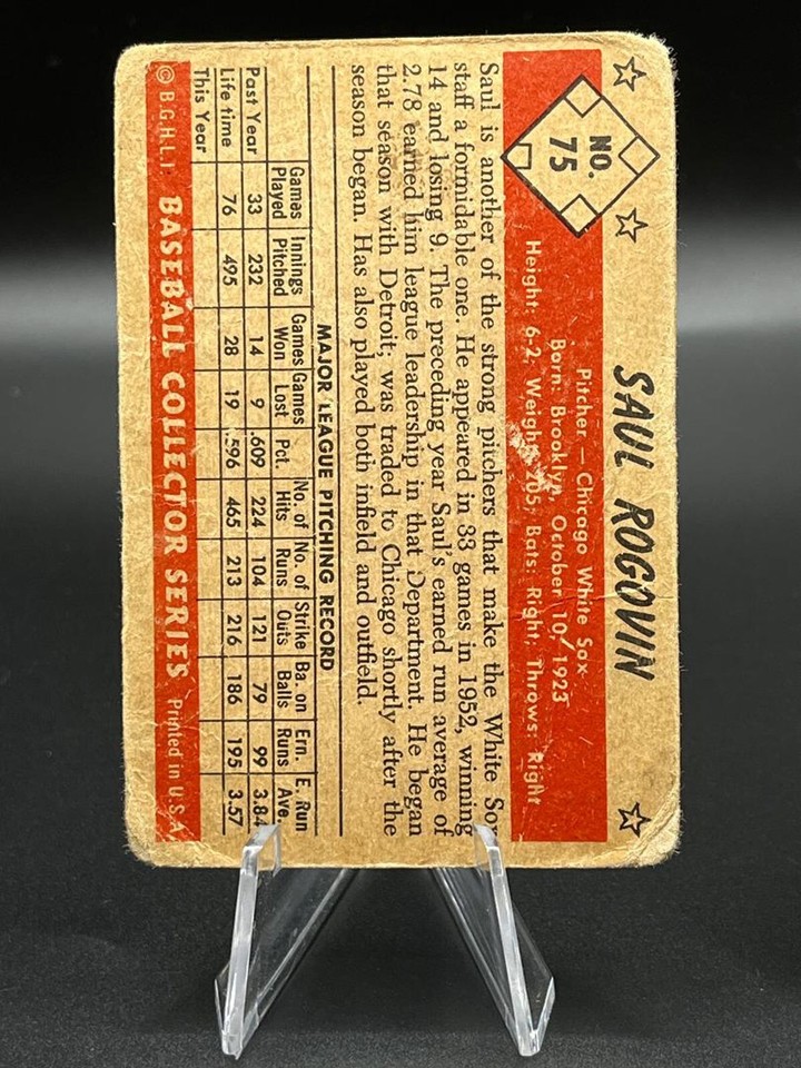 1953 Bowman Baseball Color #75 Saul Rogovin Chicago White Sox | eBay