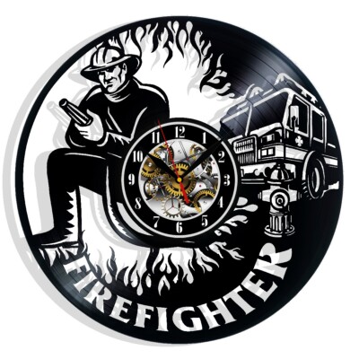 Firefighter Vinyl Wall Clock - Retro Decor - Unique Home Accent ...