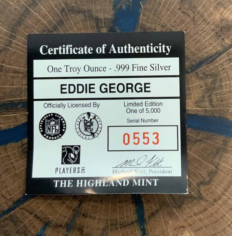 EDDIE GEORGE Highland Mint Coin 1 Troy Oz Silver #0553 of 5000 Houston ...