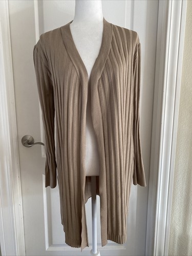 ECRU brand ribbed knit women's long sleeve open cardigan sweater Tan ...