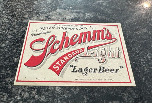 PRE-PRO SCHEMM'S STANDARD LIGHT BEER BOTTLE LABEL PETER SCHEMM BREWING ...