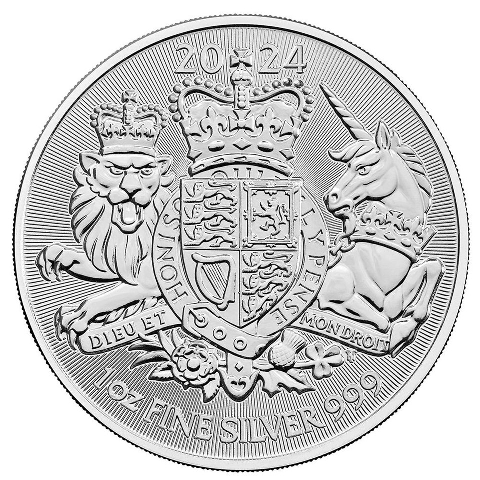 Lot of 100 - 2024 U.K. 2 Pound Silver British Royal Arms .999 1 oz BU ...