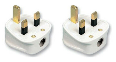 2 x Standard UK Fused 13A 13 Amp White Mains 3 Pin Household Plugs ...