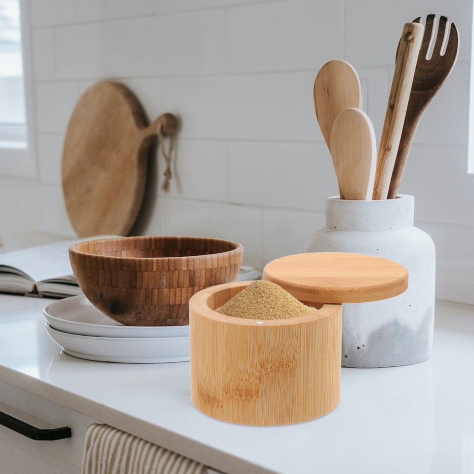 Bamboo Spice Container Rounded Spice Box With Lid Spice Container for ...
