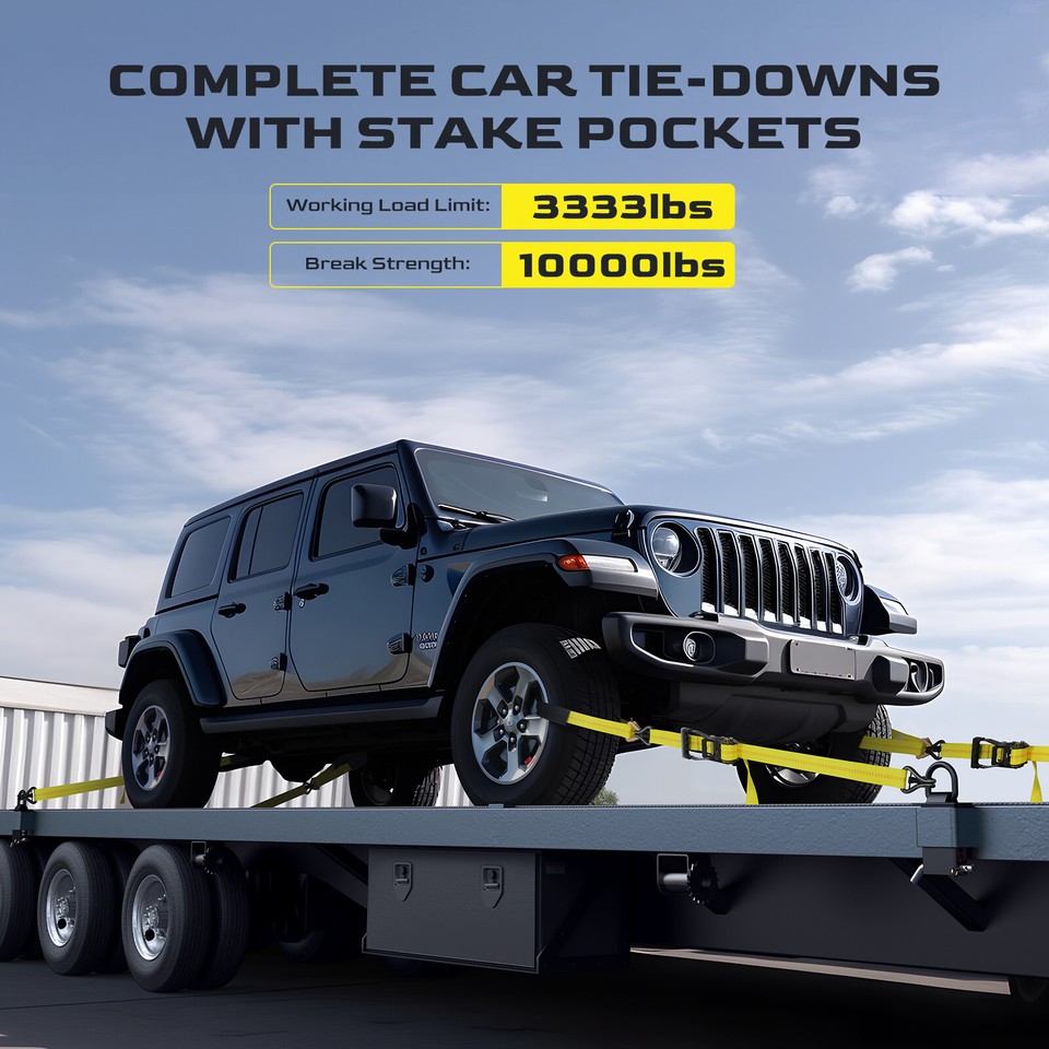 4Pack Car Tie Down Ratchet Straps for Trailers with Stake Pocket D Ring ...