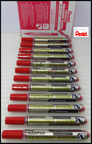 New Box 12 x RED Pentel NLF50 Maxiflo Permanent Marker Bullet Point 4 ...