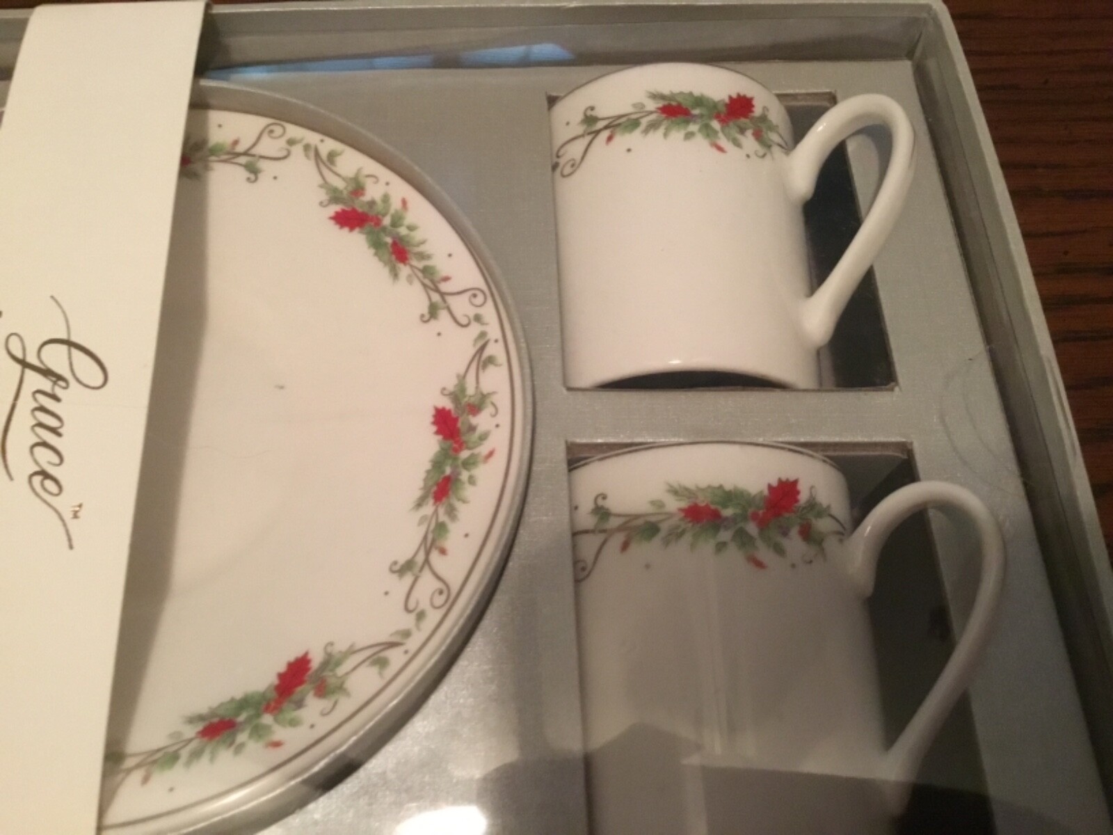 Grace’s Teaware Christmas Holly Espresso Cups & Saucer Set | eBay