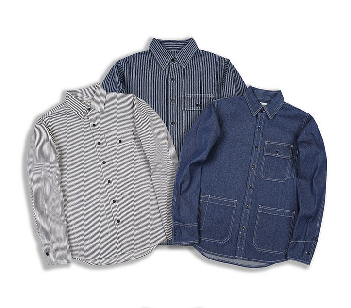 Hot Mens Casual Railroad Stripe Denim Shirts Western Striped Work Shirt ...