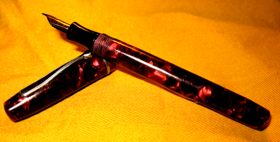 AIKIN LAMBERT CO. VIS-O-PEN ROSE/BLACK COLOR FOUNTAIN PEN W/PARKER 14K ...