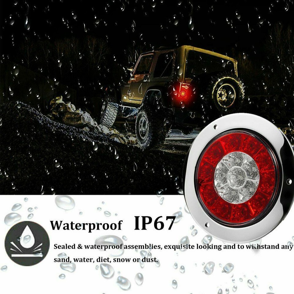 Pair 4 inch Round Red LED Stop Turn Tail Trailer DOT Semi Brake Lamp ...