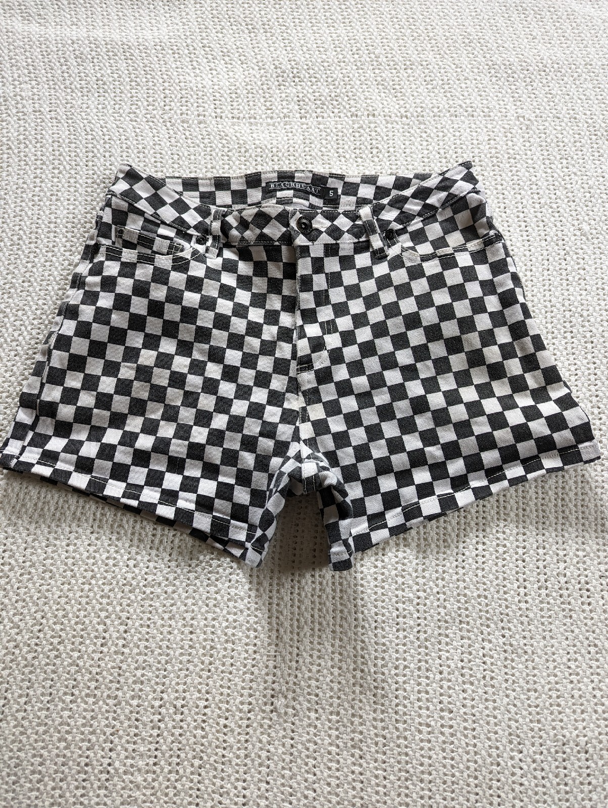 BLACKHEART Black White Check Checkerboard Shorts Juni… - Gem