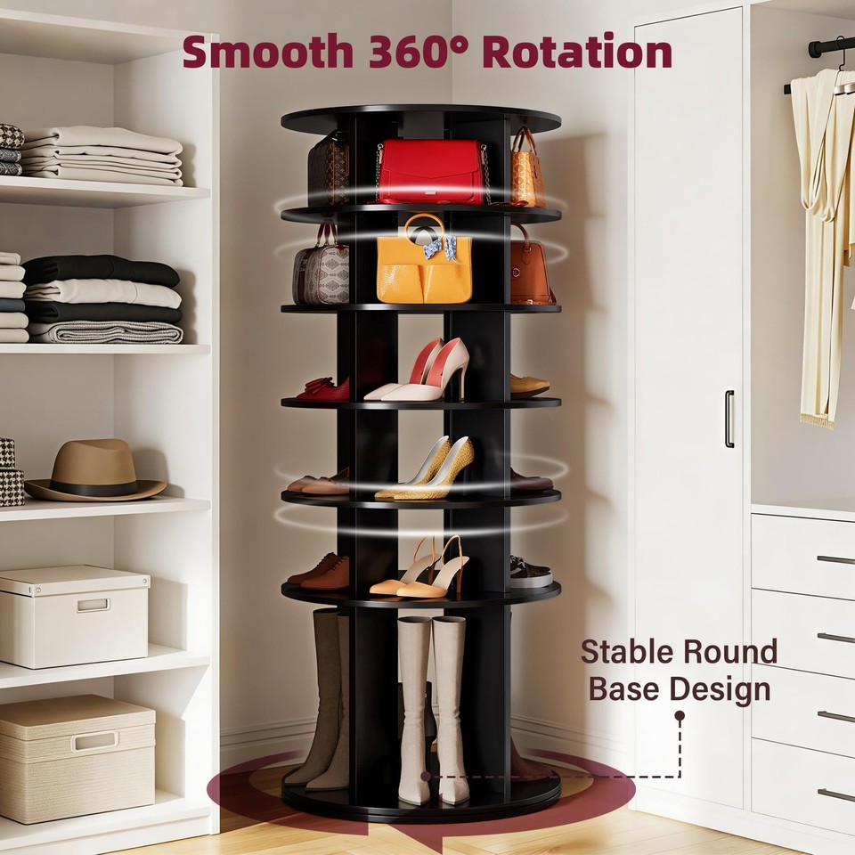Rotating Shoe Rack Tower, 6-Tier Vertical Closet Storage Organizer for ...