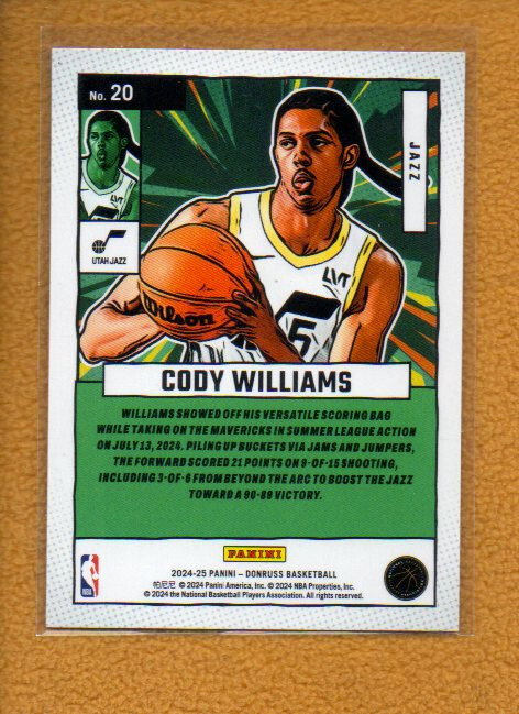 Cody Williams 2024-25 Donruss Basketball Rookie Net Marvels RC #20 Utah ...