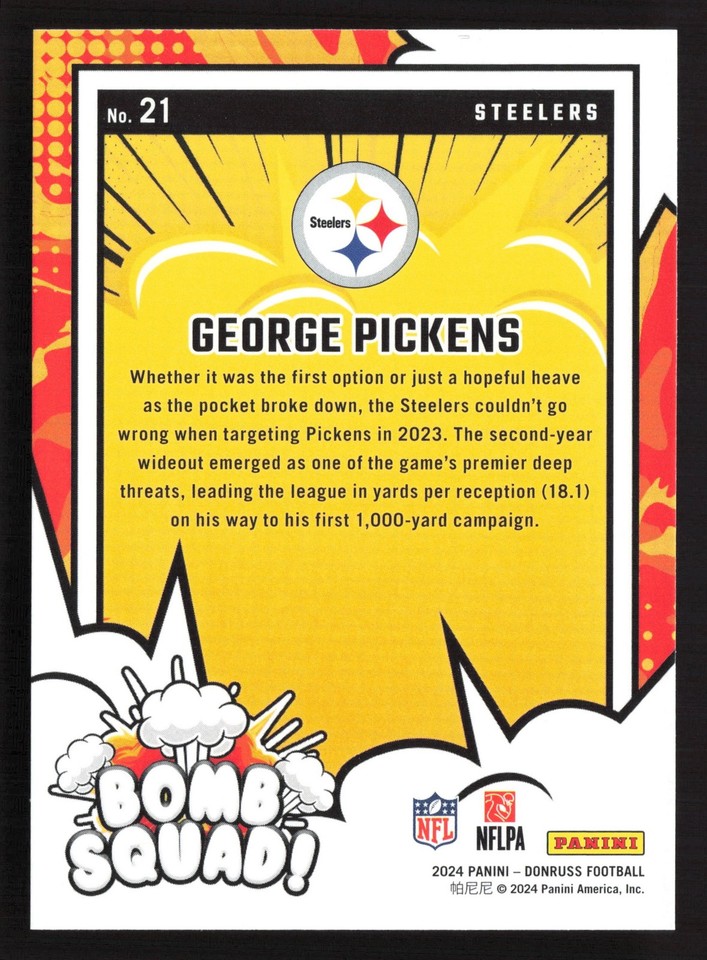 2024 Donruss #21 George Pickens Bomb Squad Pittsburgh Steelers | eBay