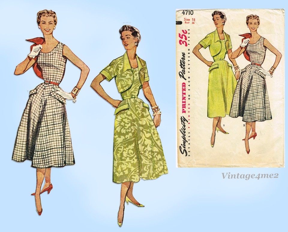 Simplicity 4710: 1950s Misses Sun Dress & Topper Sz 36 B Vintage Sewing ...