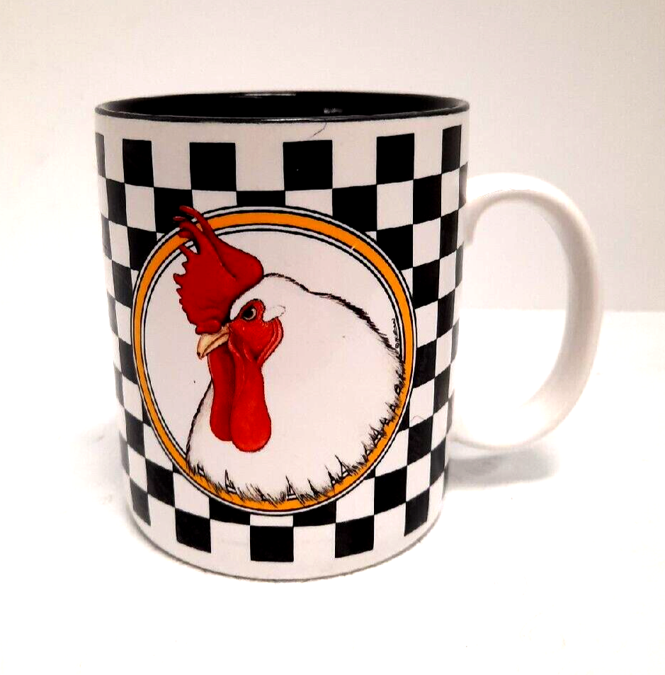 Rooster Chicken Coffee Cup Mug Black & White Checkerboard Banana Appeal ...