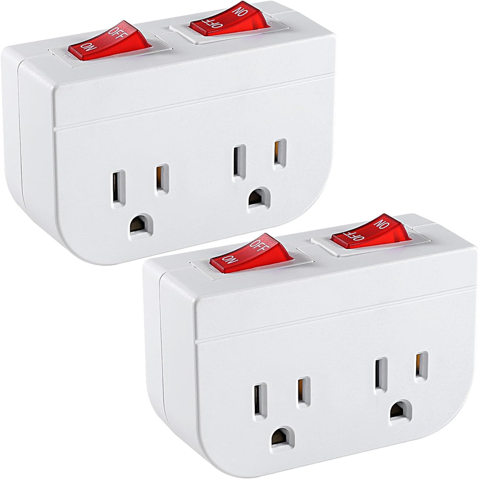 2-Pack Grounded Outlet Plug with Dual On/Off Switch Wall Tap Adapter ...