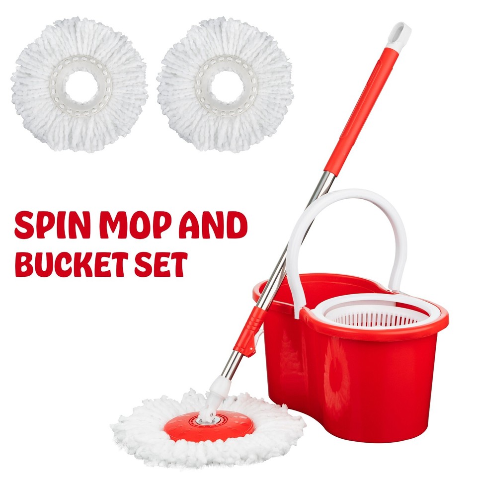360° FLOOR MAGIC SPIN MOP BUCKET SET MICROFIBER ROTATING DRY HEADS WITH ...