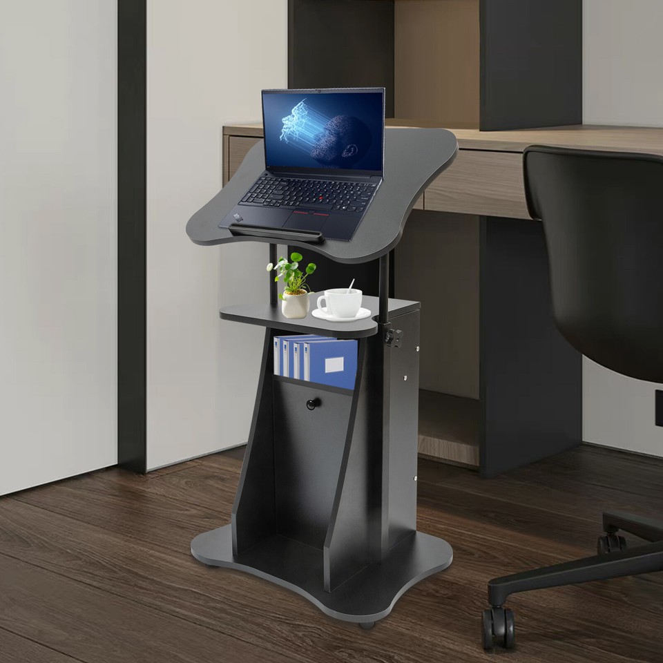 Mobile Lectern Podium Stand Height Adjustable Sit-to-Stand Desk with ...