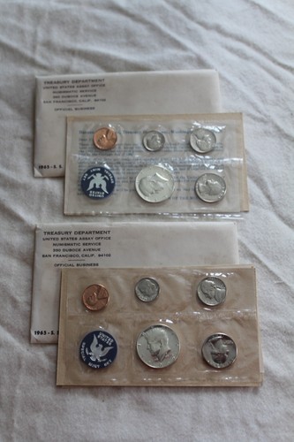 2 1965 US MINT 40% SILVER PROOF SETS (10 COINS TOTAL) ORIGINAL ENVELOPE ...