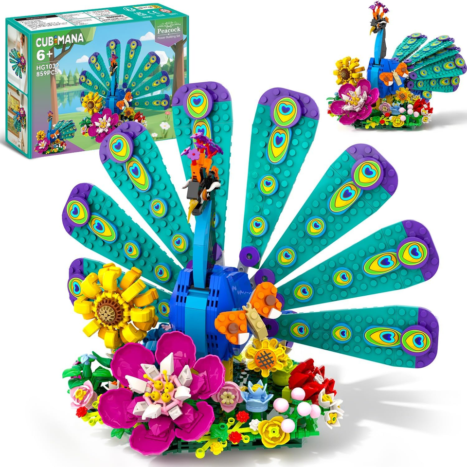 Flowers Peacock Building Set - Animal Peacock Blocks Crafts Sunflower ...