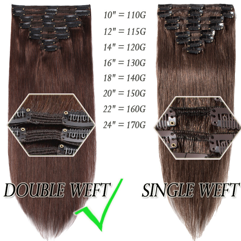 Thick Double Weft Clip In Remy 100% Human Hair Extension Full Head US ...