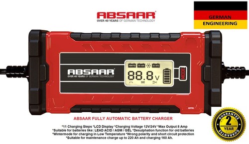 ABSAAR 12V 8A 11 Steps Smart Leisure Battery Charger Caravan Campervan ...