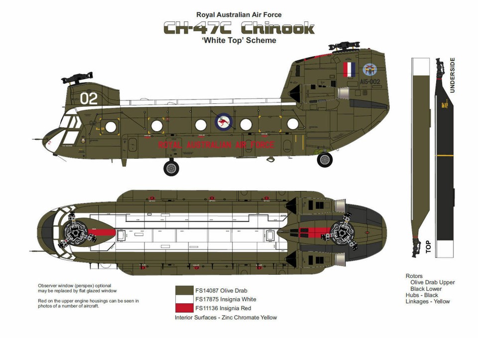 1/72 CH-47C Chinook - RAAF Early 'White Top' and Olive Schemes Decal ...