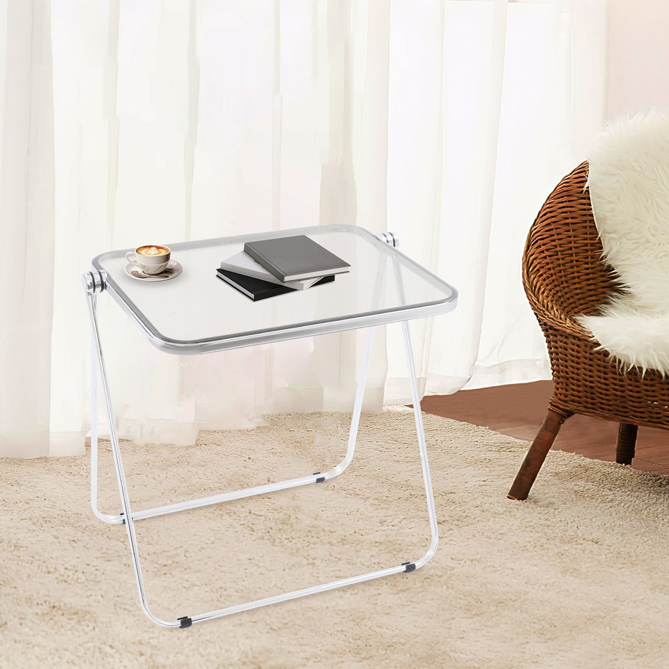 Clear Foldable Side Table, Tiny Desk for Home Office, Small Computer ...