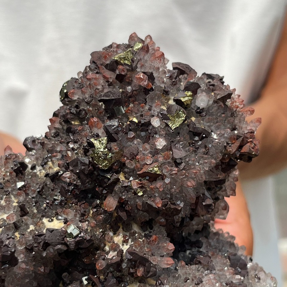 920g Large Natural Red Quartz Crystal Cluster & Pyrite Gold Mineral ...