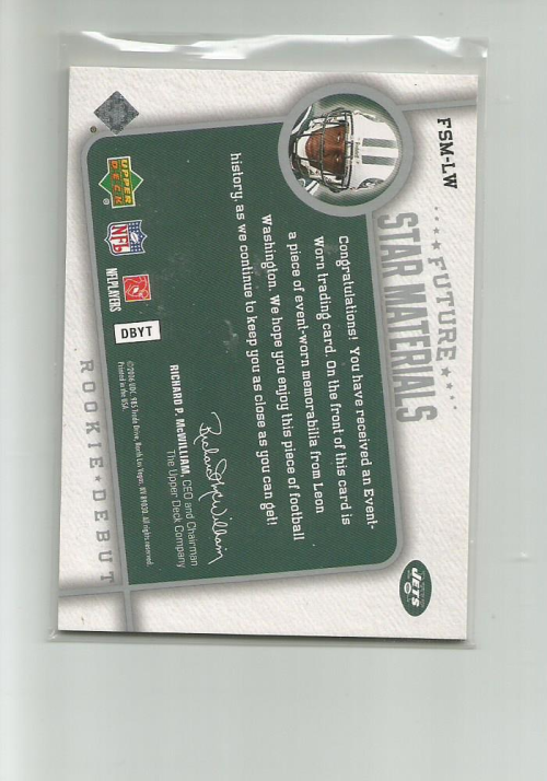 2006 Rookie Debut Future Star Materials Silver #FSMLW Leon Washington ...