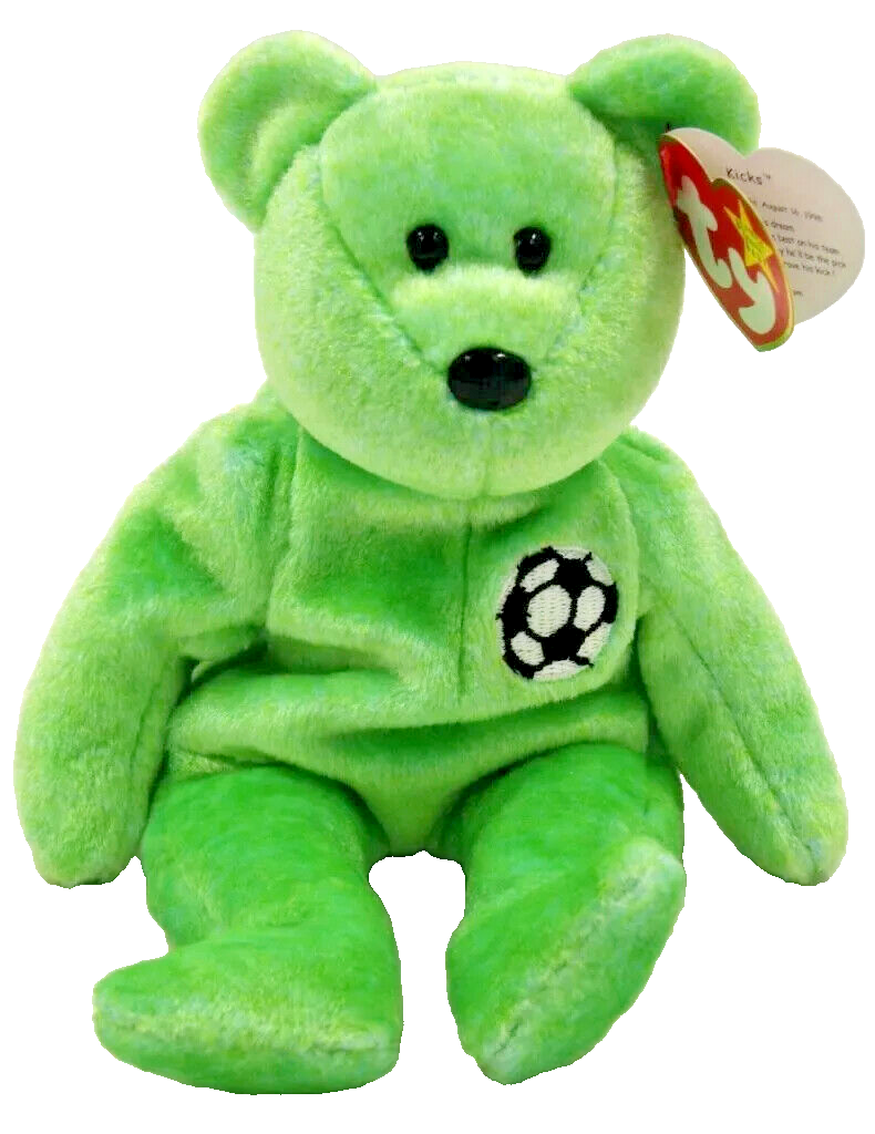 TY Beanie Baby KICKS 1999 the Soccer Bear with errors /w kick ty ...