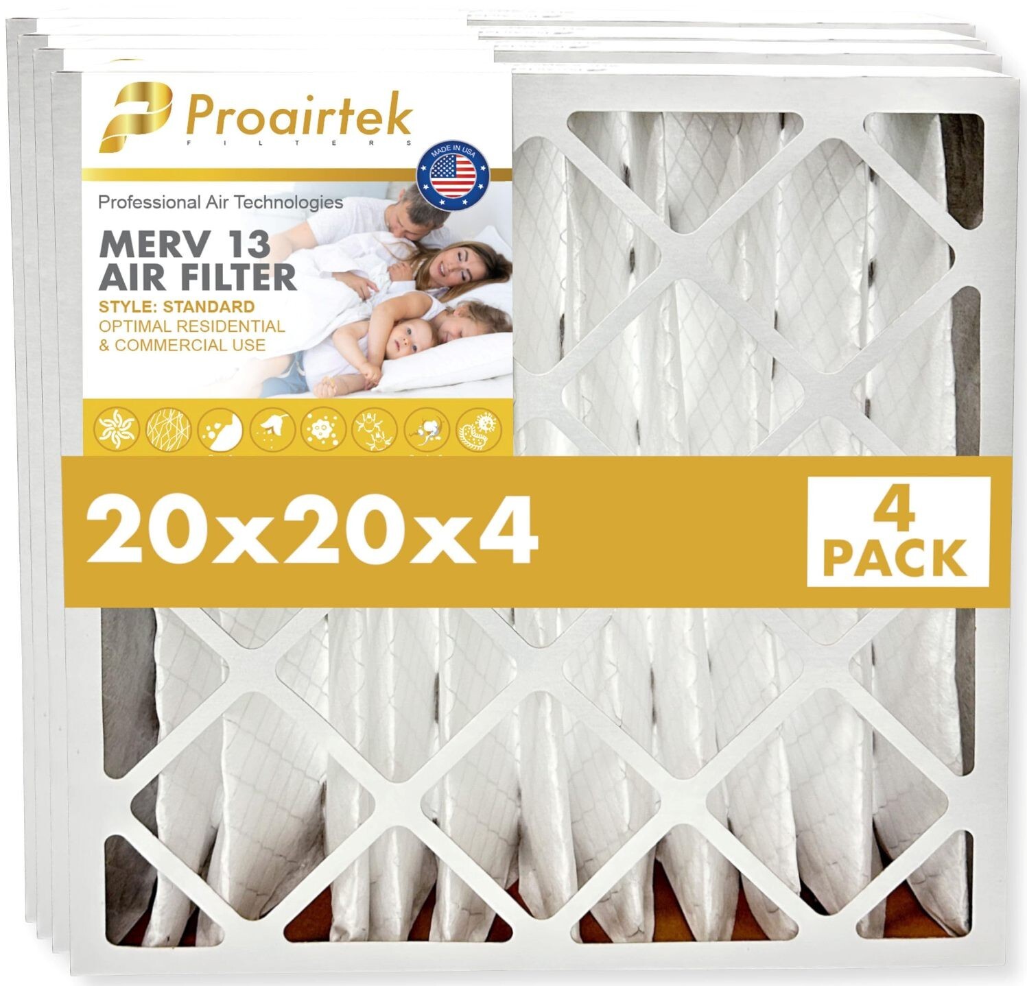 Proairtek AF20204M13SWH Model MERV13 20x20x4 Air Filters (Pack of 4) | eBay