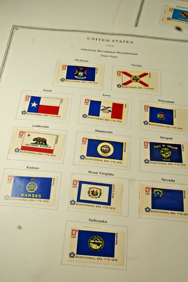 Scott Stamp Album Pages W/ Stamps, 1976 American Revolution State Flags ...