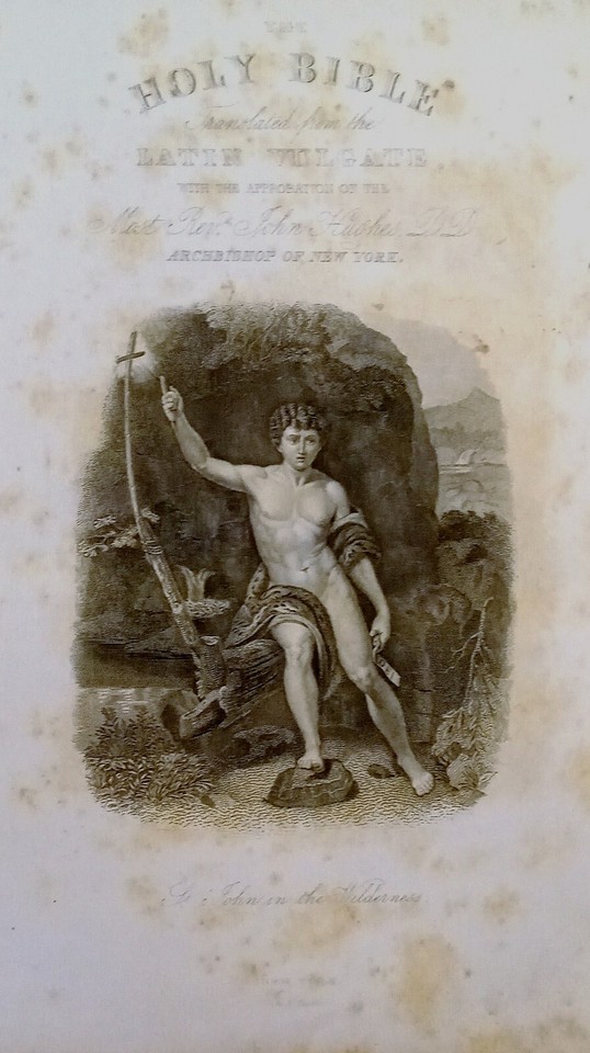 LARGE FULL LEATHER FAMILY CATHOLIC DOUAY VULGATE BIBLE; CA 1870, BRITE ...