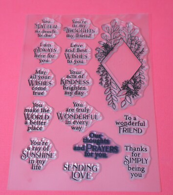 Unbranded Assorted 14Pcs Sentiments & Diamond Frame Clear Cling Stamp ...