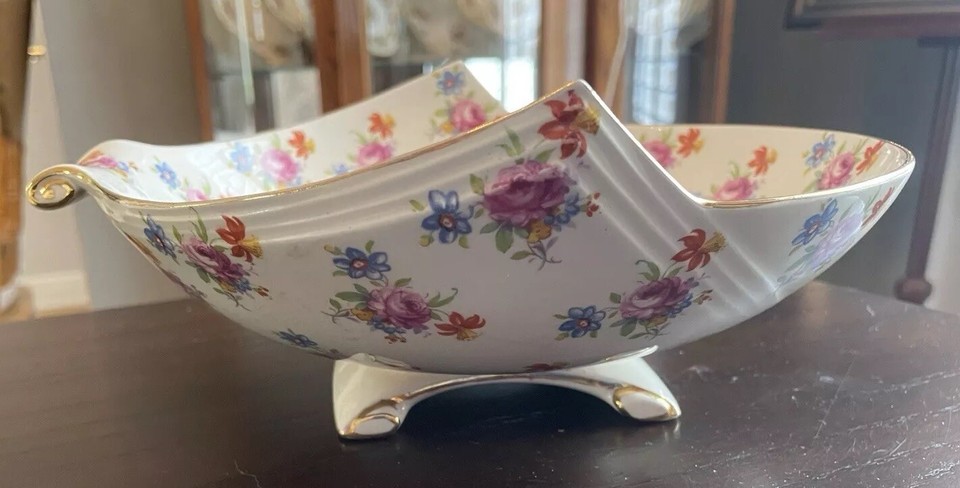 Royal Winton “Rose Spray” Chintz Art Deco Bowl c1938 Gold Trim 9.25x8 ...