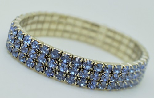 3 Row blue color Rhinestone rhodium plated stretch fashion Bracelet ...