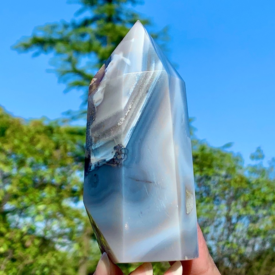 326G Natural Grey Agate Crystal Cave Obelisk Quartz Energy Column ...