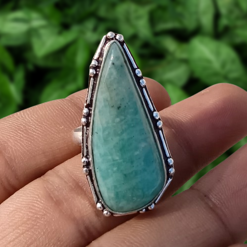Sale Natural Amazonite Gemstone Ring 925 Sterling Silver Plated Jewelry ...