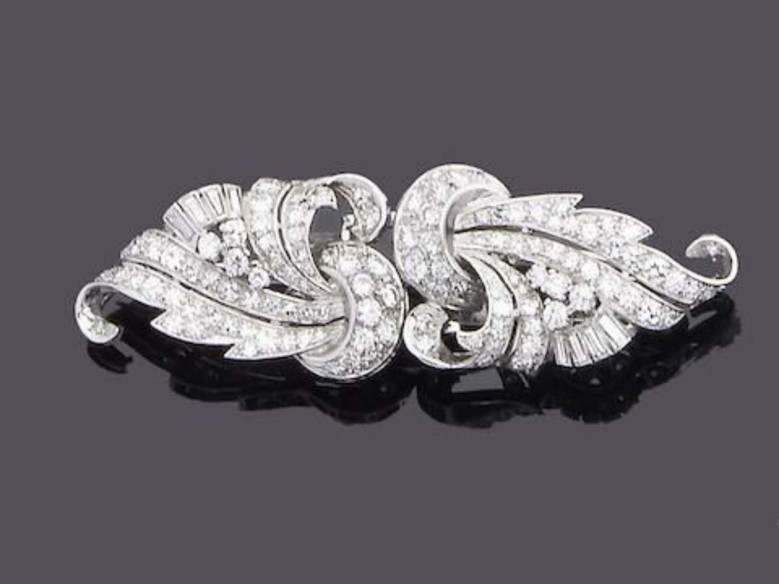 Unique Style Cubic Zirconia White Double Clip Brooch 925 Sterling ...