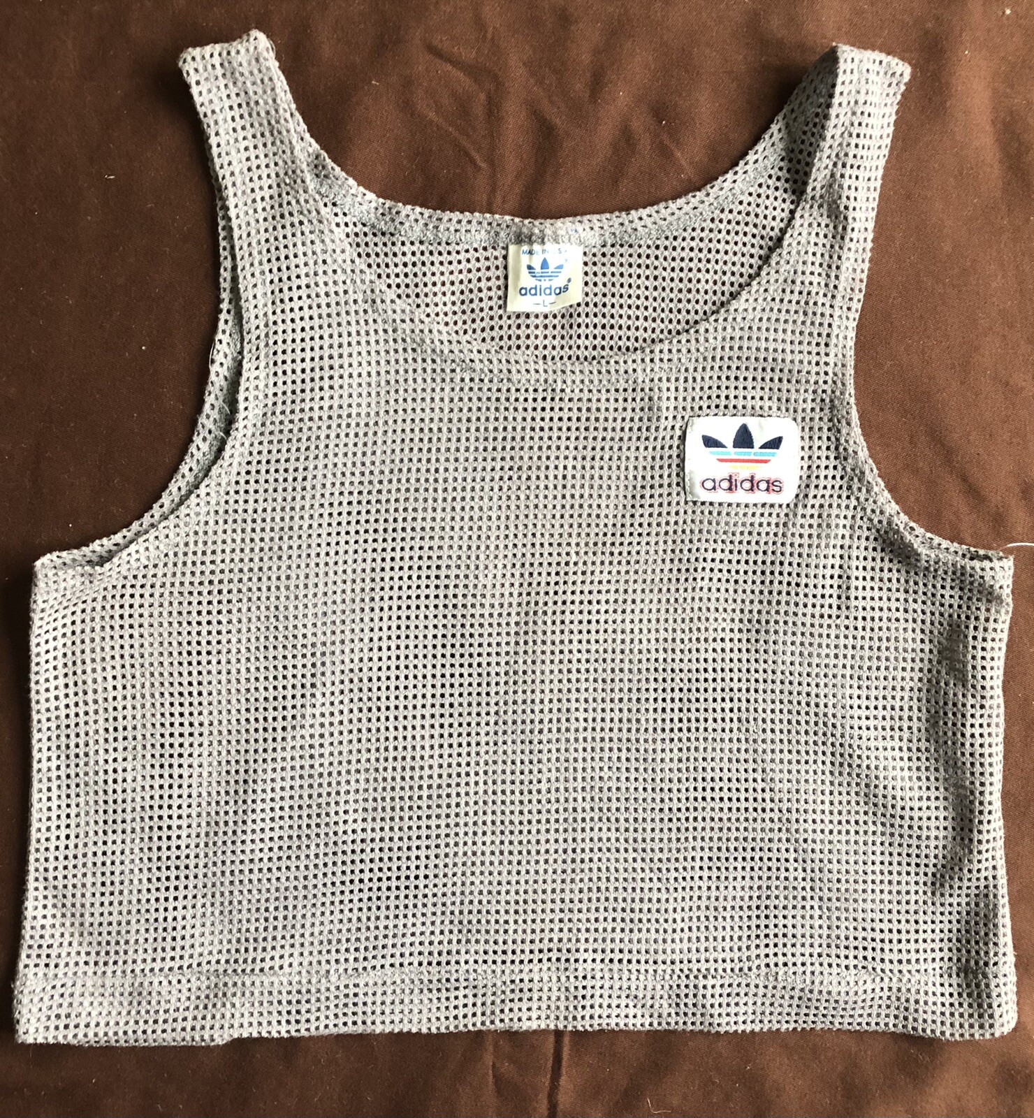 ADIDAS VTG 80s NEW RARE Crop Tank Top Mesh Rainbow Tr… - Gem