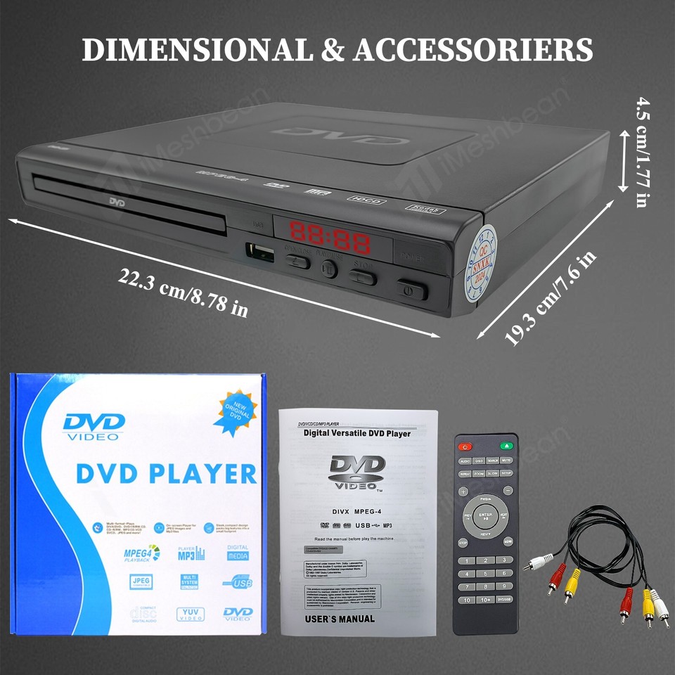 HD 1080P DVD Player for TV w/ USB+RCA Output All Region Free DVD CD ...