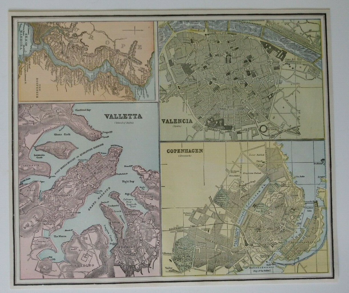 1897 Map of Valletta Island of Malta, Valencia Spain, Copenhagen ...