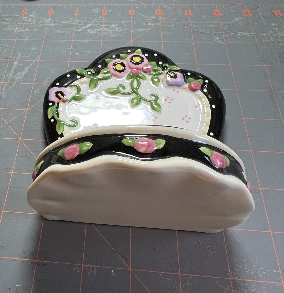 Mary Engelbreit Blk Floral Ceramic lot: Clock, sm frame, double frame ...