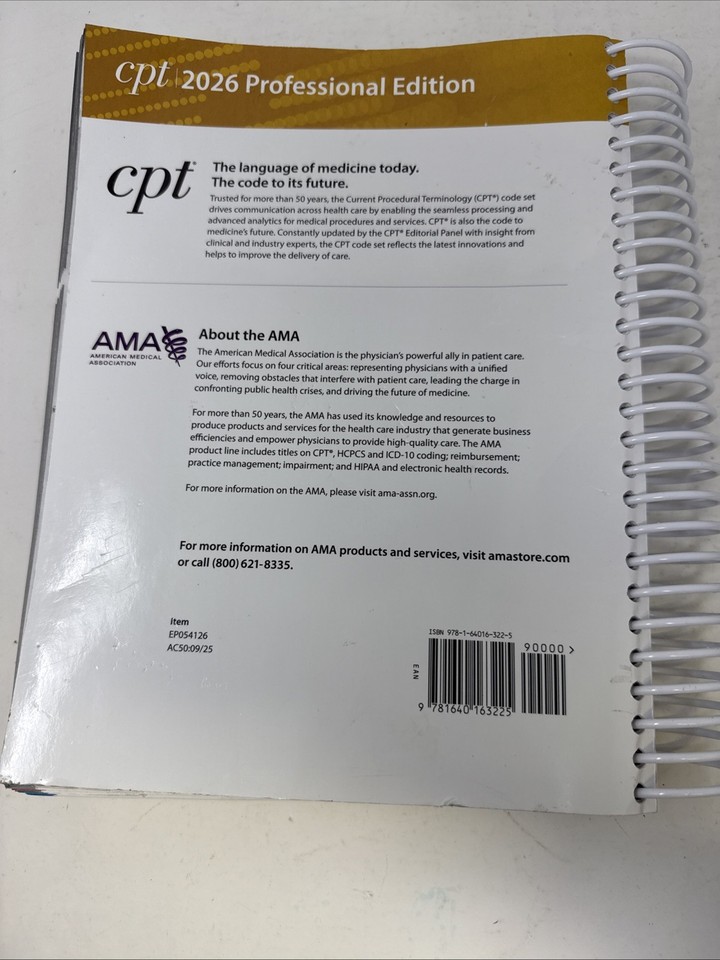 CPT Professional 2026 by American Medical Association (English) Spiral Book 9781640163225| eBay