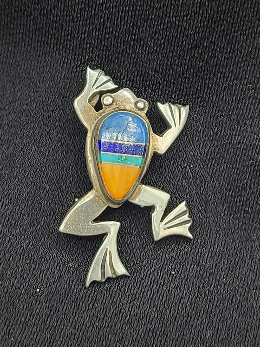 Sterling frog pendant / brooch Signed CB - Gem