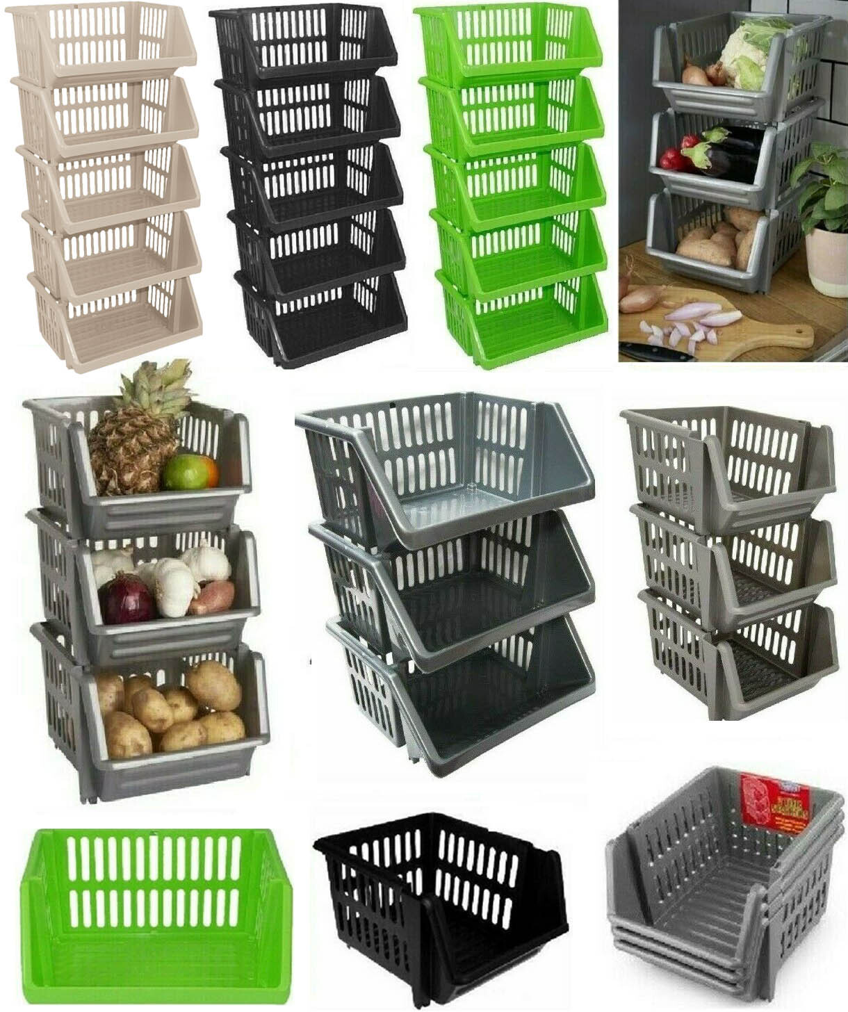 Fruit Vegetable Storage Basket Stacking Kitchen Stackable Unit Rack ...