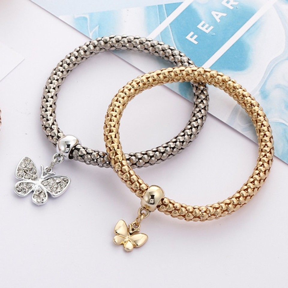 3PCS Women Bracelet Micro-inlay Elastic Popcorn Corn Chain Pendant ...